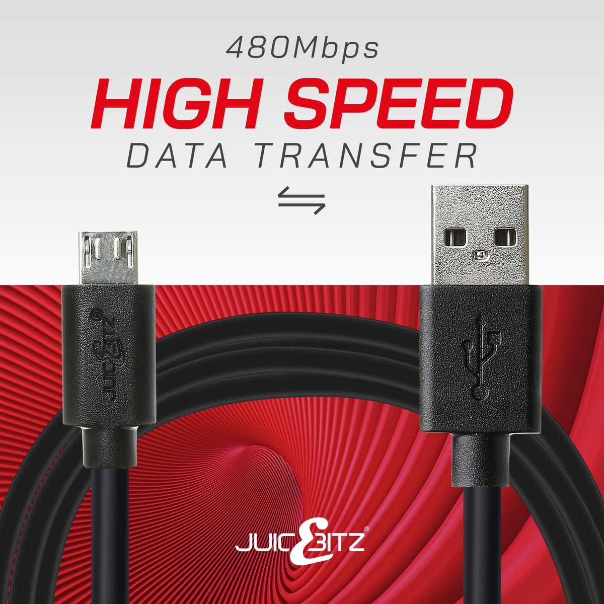 JuicEBitz - USB to Micro-USB Fast Charger Data Cable - Black