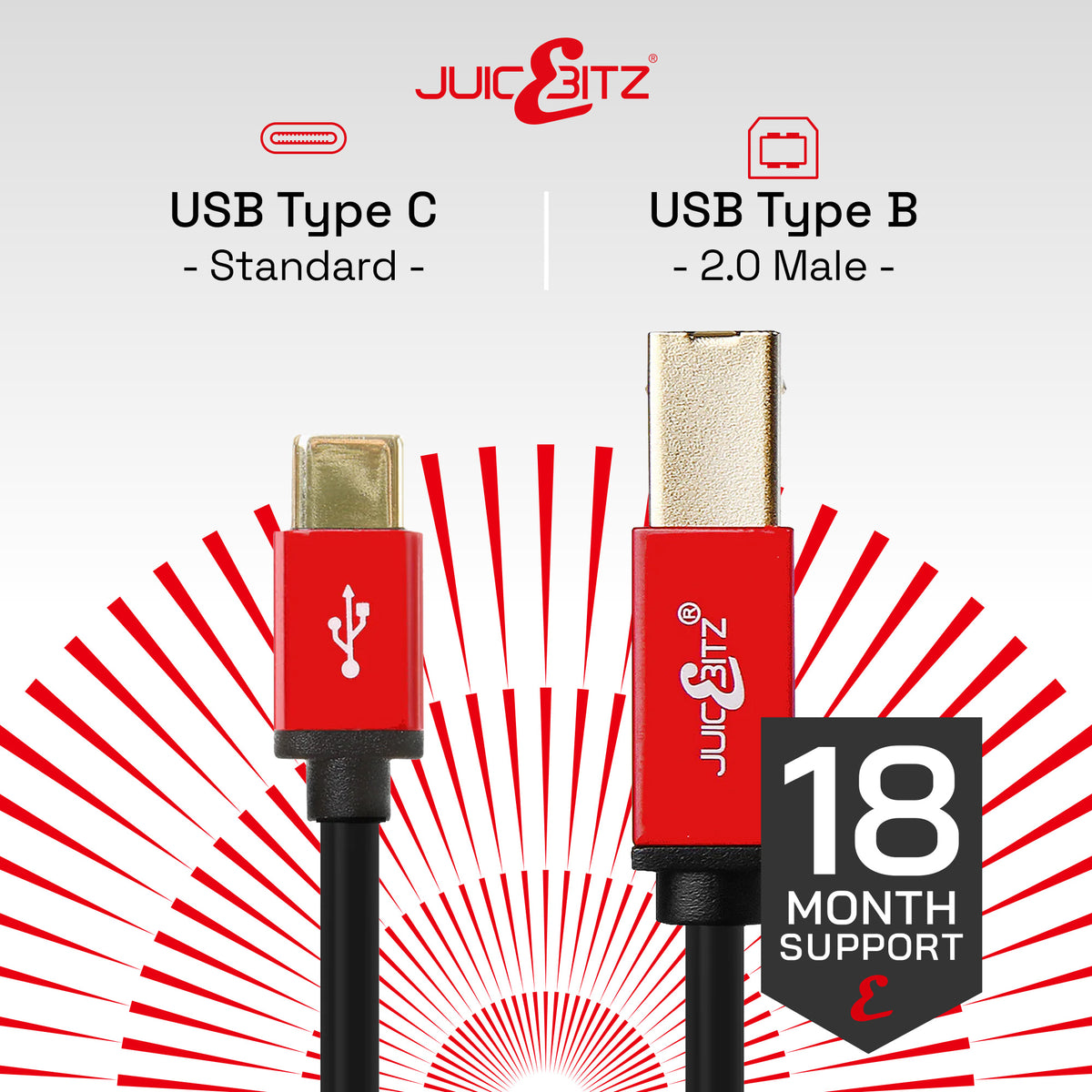 Premium USB Type-C to USB 2.0 Type B Male Shielded Printer Cable