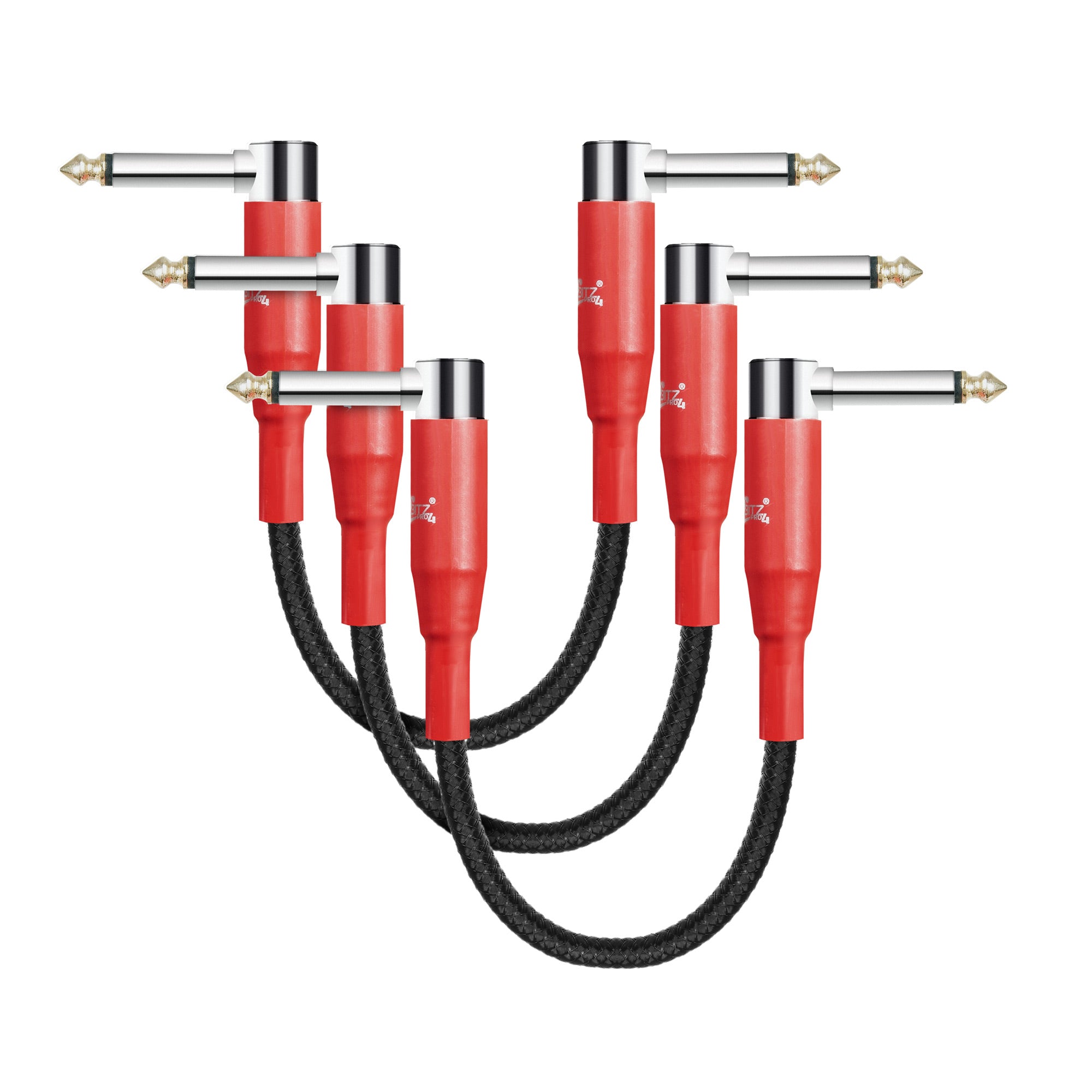 JuicEBitz - PRO Angled (3 Pack) Guitar Effects Pedal Patch Leads - Black