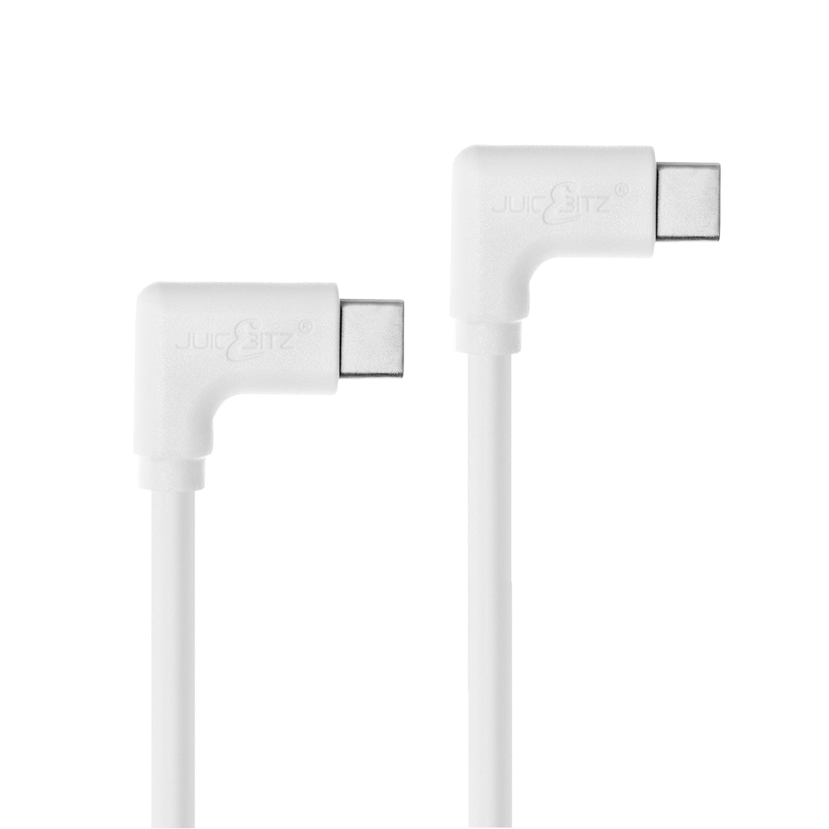 JuicEBitz - Angled 90 Degree L Shape USB-C to USB-C, 3A 36W Cable - White