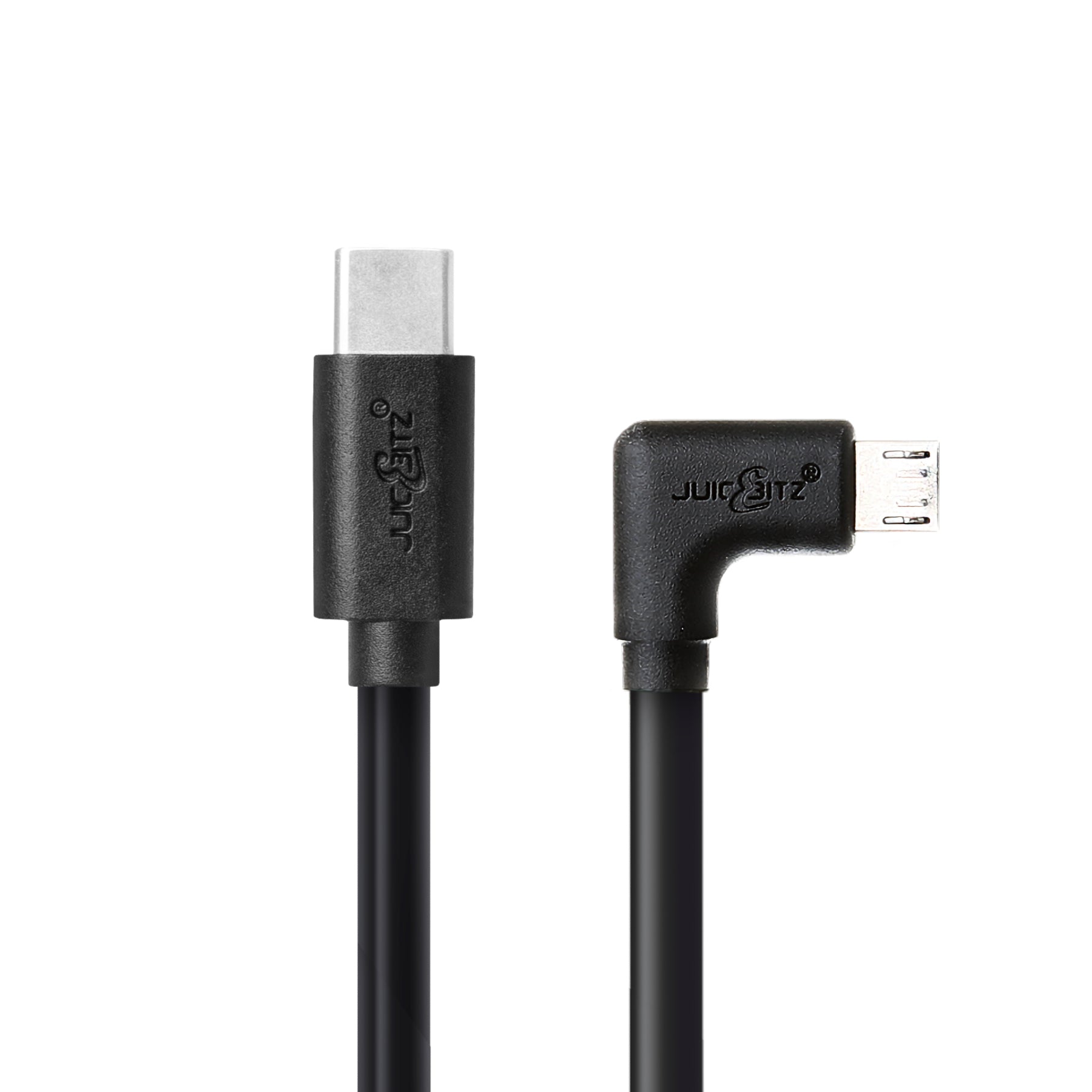 JuicEBitz - USB-C to Angled Micro-USB 2.0 Fast Charger Data Cable - Black